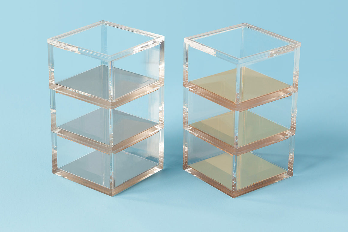Acrylic and Gold Square 3-Tier Stackable Desk Organizer — OfficeGoods